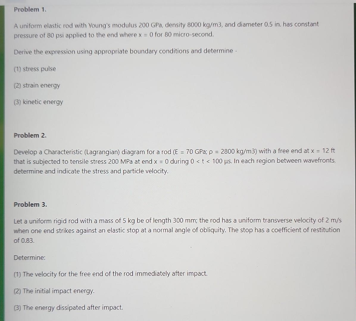 Solved A uniform elastic rod with Young's modulus 200GPa, | Chegg.com