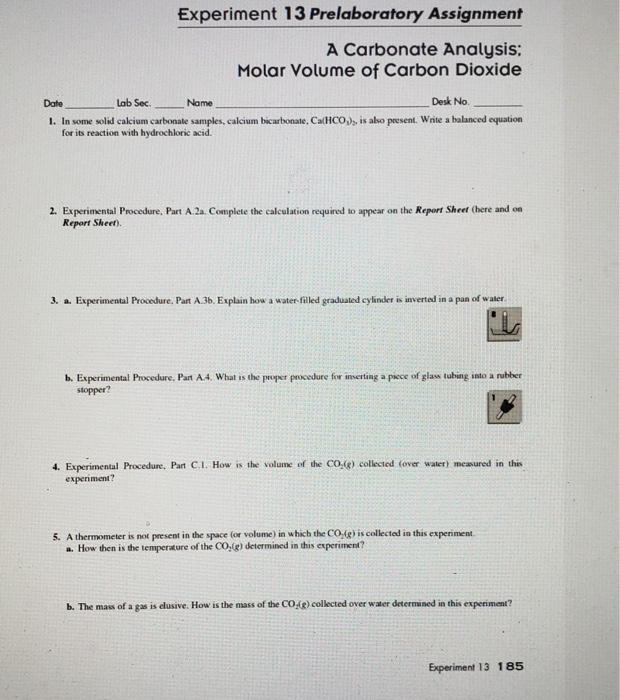 Solved Experiment 13 Prelaboratory Assignment A Carbonate | Chegg.com