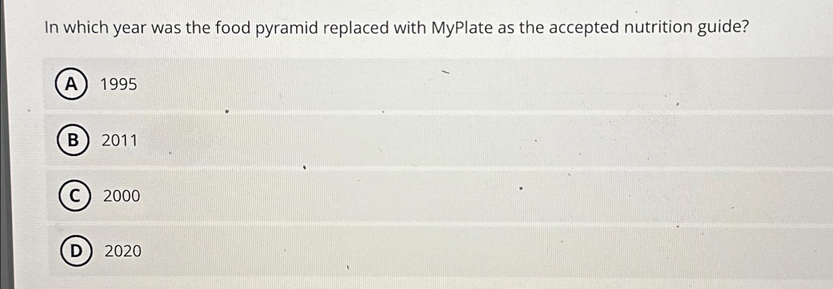 Solved In which year was the food pyramid replaced with | Chegg.com