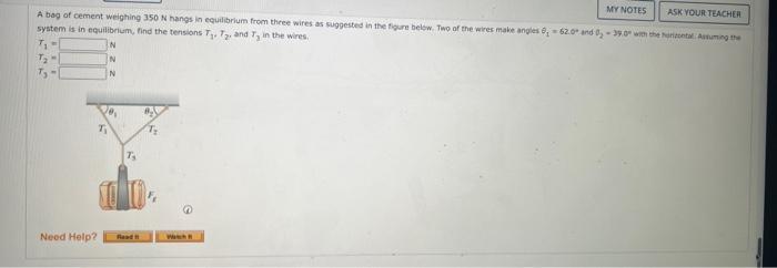 Solved 5y stem it in equidibrium, find the tensions T1,T2, | Chegg.com