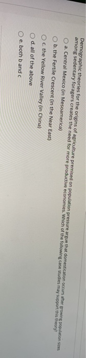 Solved Demographic theories for the origins of agriculture | Chegg.com