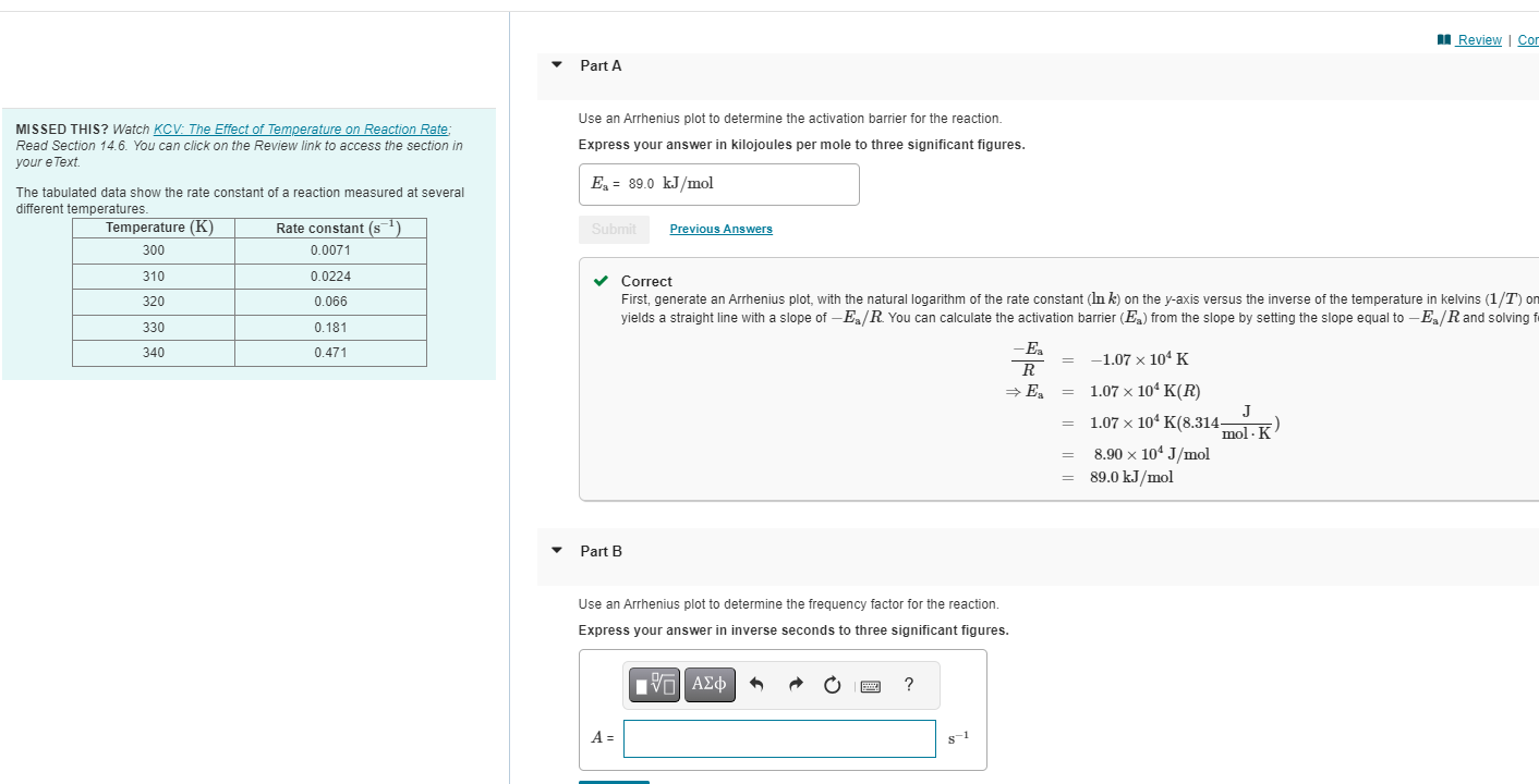 Use an Arrhenius plot to determine the frequency | Chegg.com