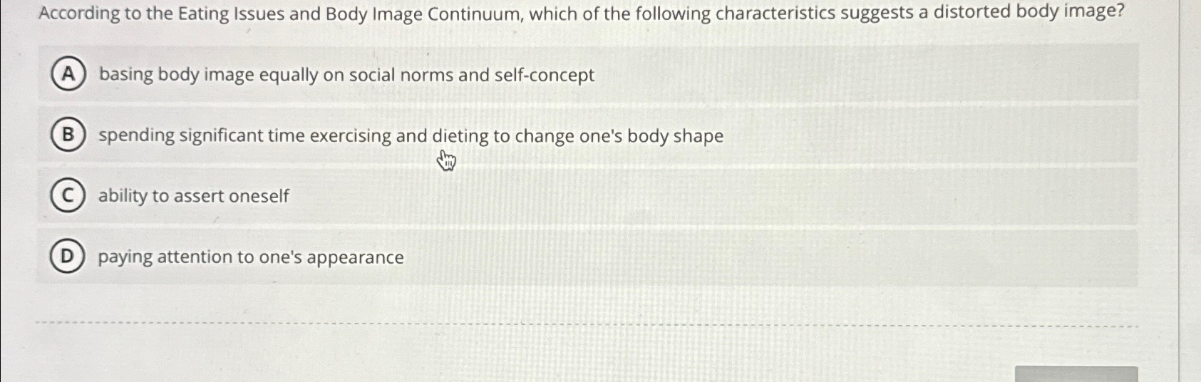 Solved According to the Eating Issues and Body Image | Chegg.com