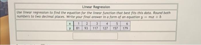 Solved use linear regression to find the equation for the | Chegg.com