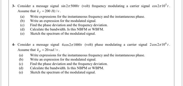 Solved 3- Consider a message signal sin2π5000t (volt) | Chegg.com