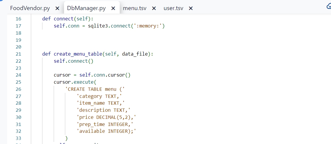 Solved ***IN PYTHON***Step 1: Implement database setup | Chegg.com