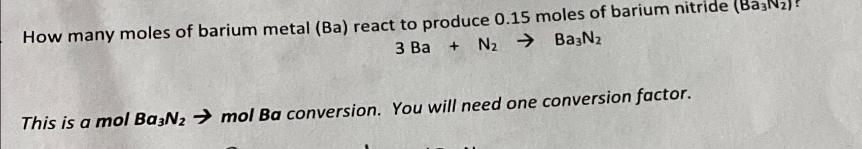 How many moles of barium metal (Ba) ﻿react to produce | Chegg.com
