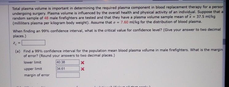 Solved Total plasma volume is important in determining the | Chegg.com