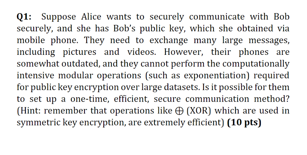 Solved Q1: Suppose Alice wants to securely communicate with | Chegg.com