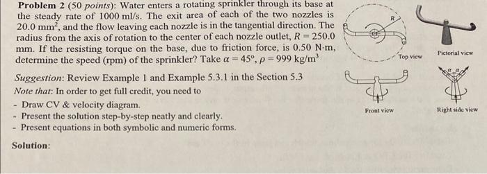 Solved Problem 2 (50 points): Water enters a rotating | Chegg.com