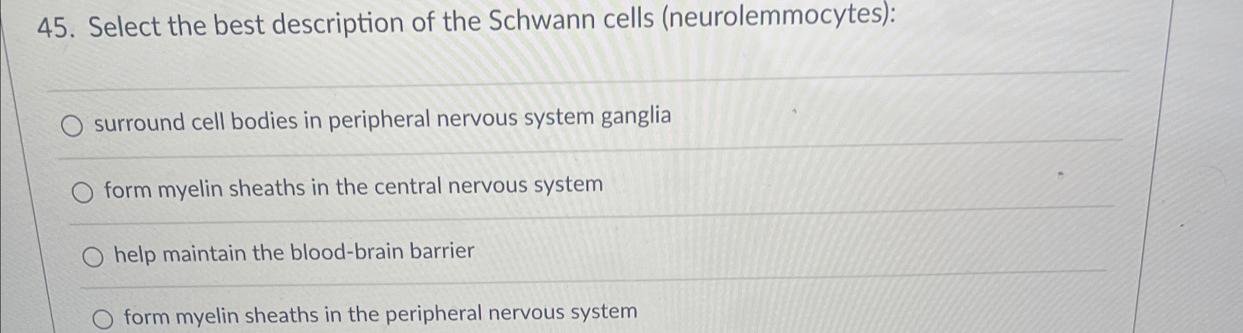 Solved Select the best description of the Schwann cells | Chegg.com