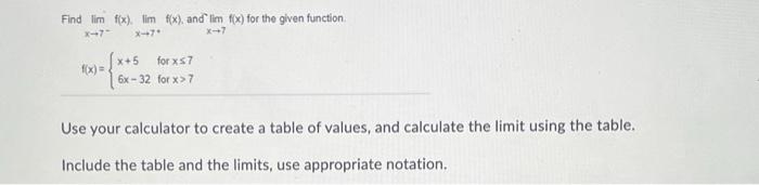 Solved Find limx→7−f(x).limx→7−f(x) and limx→7f(x) for the | Chegg.com