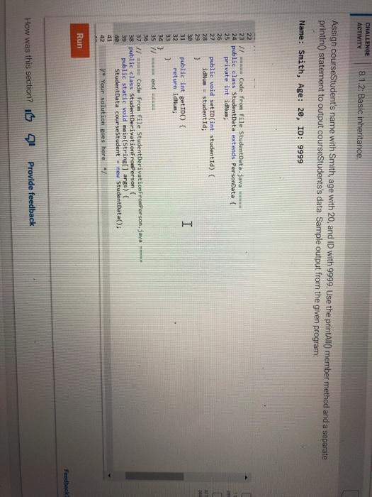 10 Feedback? CHALLENGE ACTIVITY 8.12: Basic | Chegg.com