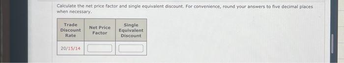 Solved Calculate the net price factor and single equivalent | Chegg.com
