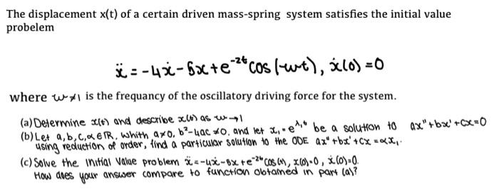 Solved The displacement x(t) of a certain driven mass-spring | Chegg.com