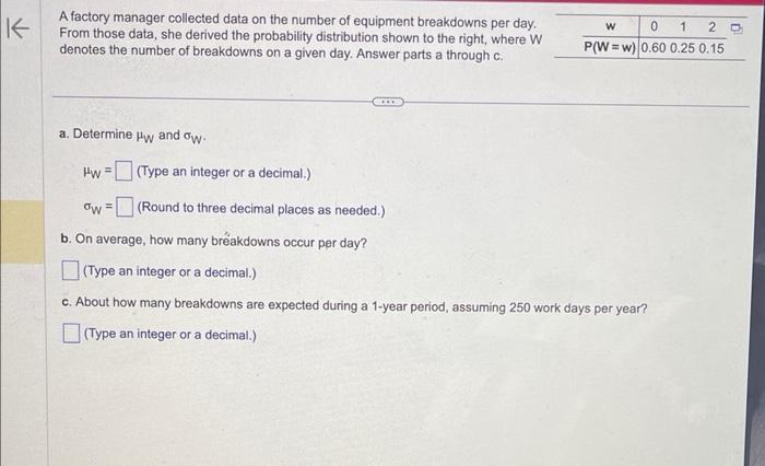 Solved A factory manager collected data on the number of | Chegg.com