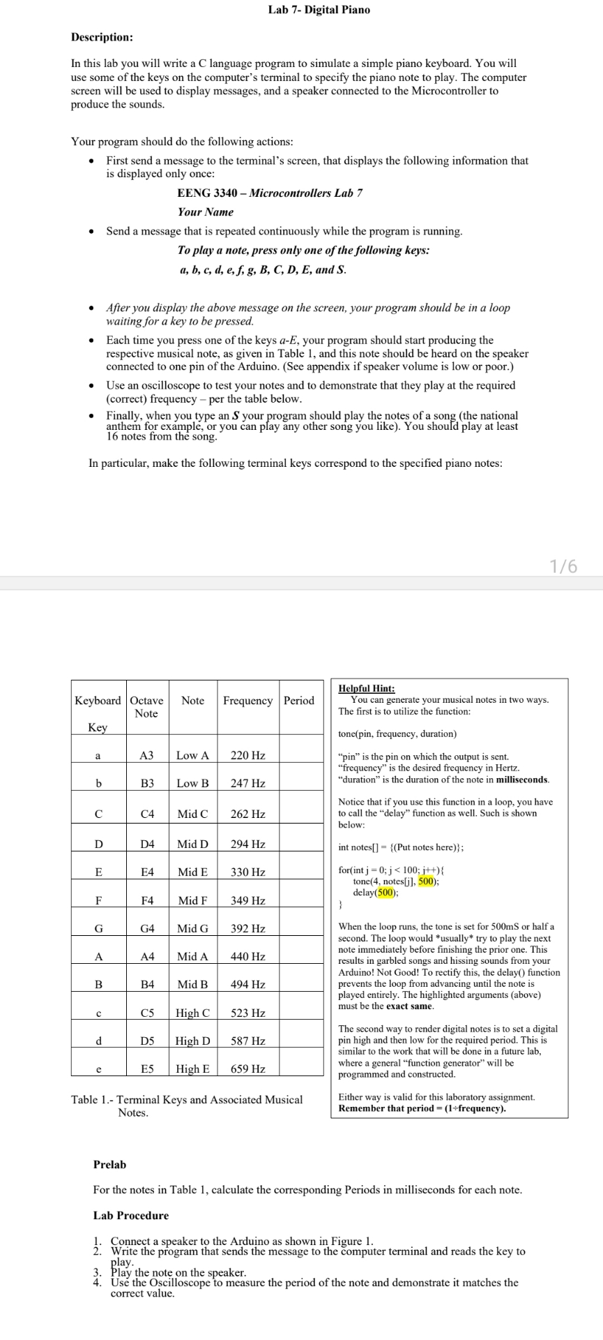 Solved Lab 7- ﻿Digital PianoDescription:In this lab you will | Chegg.com