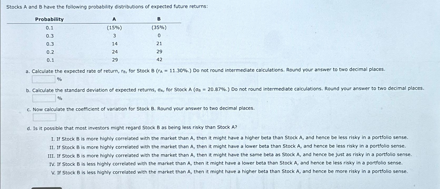 Solved Stocks A and B have the following probability | Chegg.com