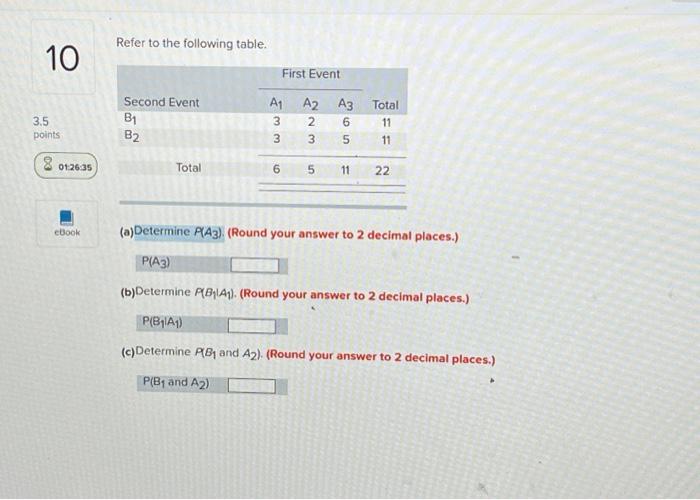 Solved 10 3.5 points 8 01:26:35 eBook Refer to the following | Chegg.com