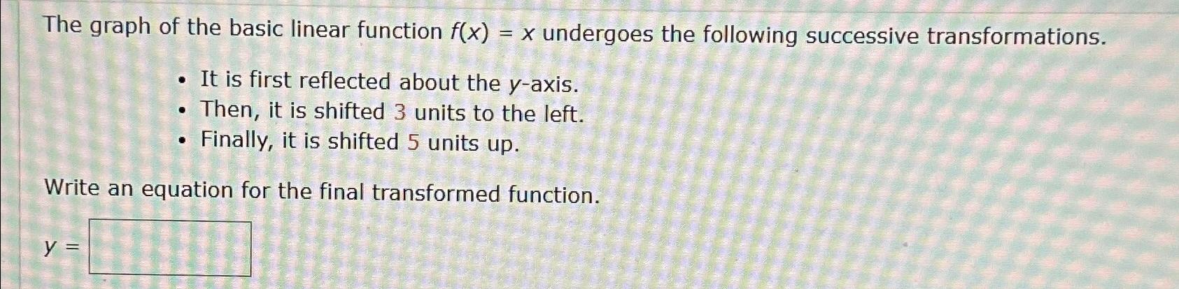 Solved The graph of the basic linear function f(x)=x | Chegg.com