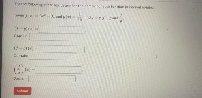 Solved For the following exercises, determine the domain for | Chegg.com