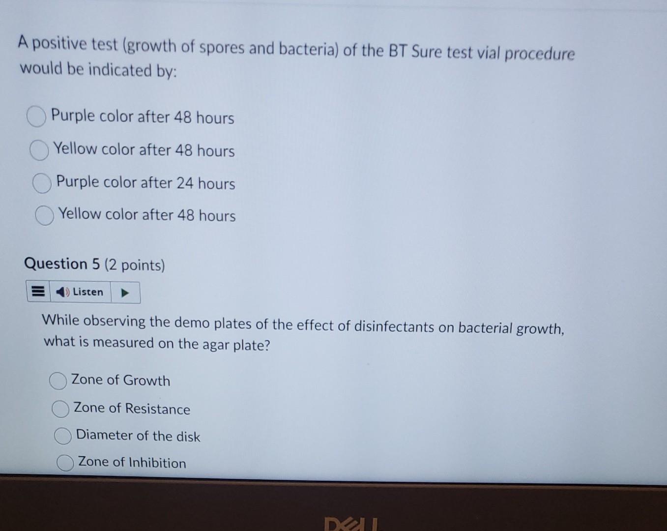 Solved A positive test (growth of spores and bacteria) of | Chegg.com