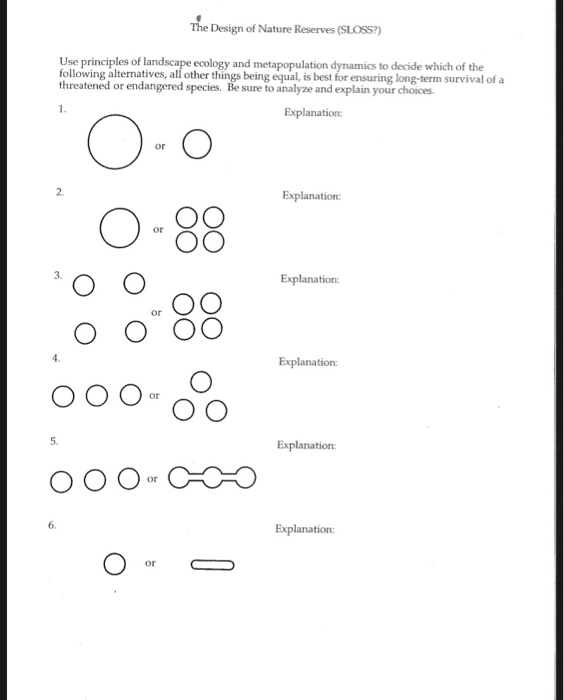 Solved The Design of Nature Reserves (SLOSS?) Use principles | Chegg.com