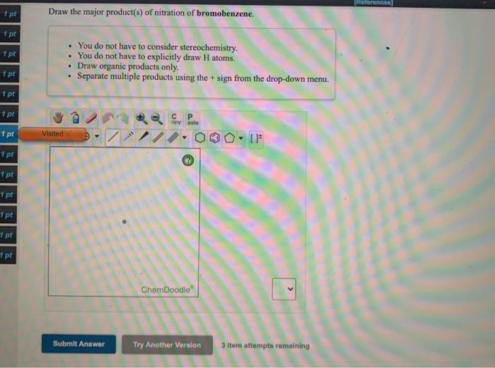 Solved References pt Draw the major product(s) of nitration | Chegg.com