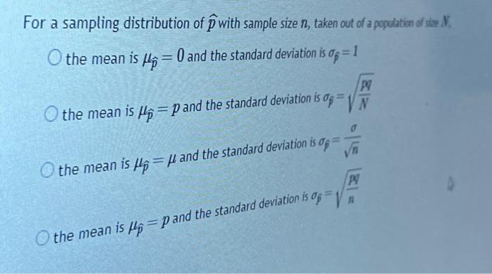 Solved For a sampling distribution of p^ with sample size n, | Chegg.com
