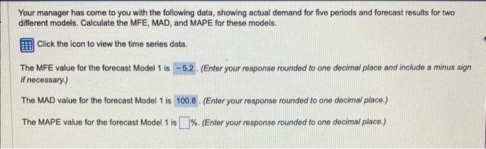 Solved can you please help me find the MAPE value for model | Chegg.com