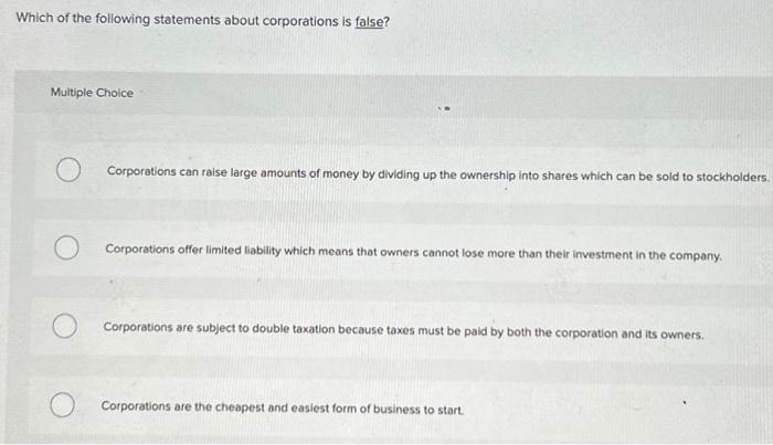 Solved Which of the following statements about corporations | Chegg.com
