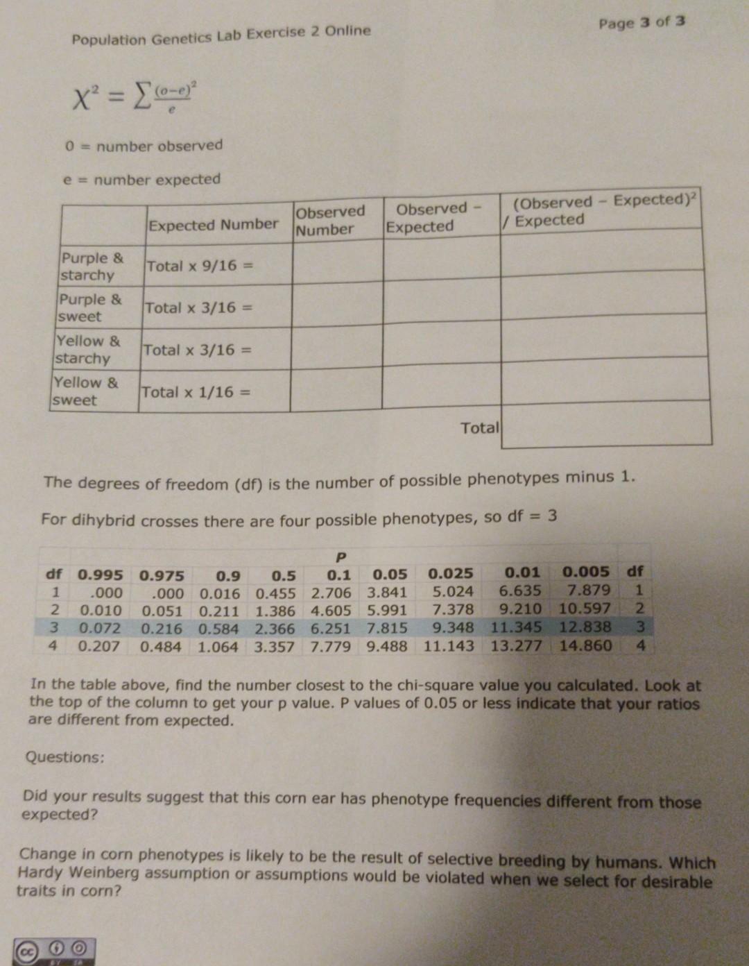 Page 1 Of 3 Population Genetics Lab Exercise 2 Online 