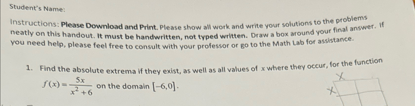 Solved Student's Name:Instructions: Please Download and | Chegg.com