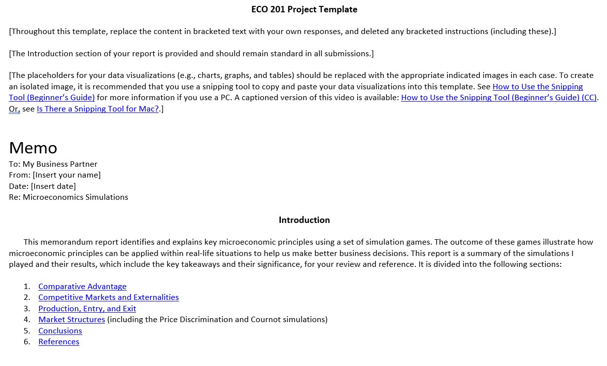 ECO 201 ﻿Project Template[Throughout this template, | Chegg.com