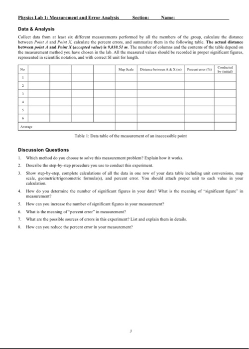 Physics Lab 1 Measurement And Error Analysis