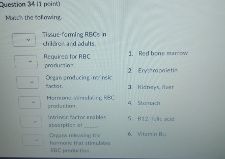 Solved Question 34 (1 ﻿point)Match the following. | Chegg.com