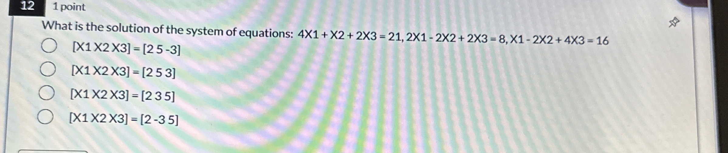 Solved 121 ﻿pointWhat is the solution of the system of | Chegg.com