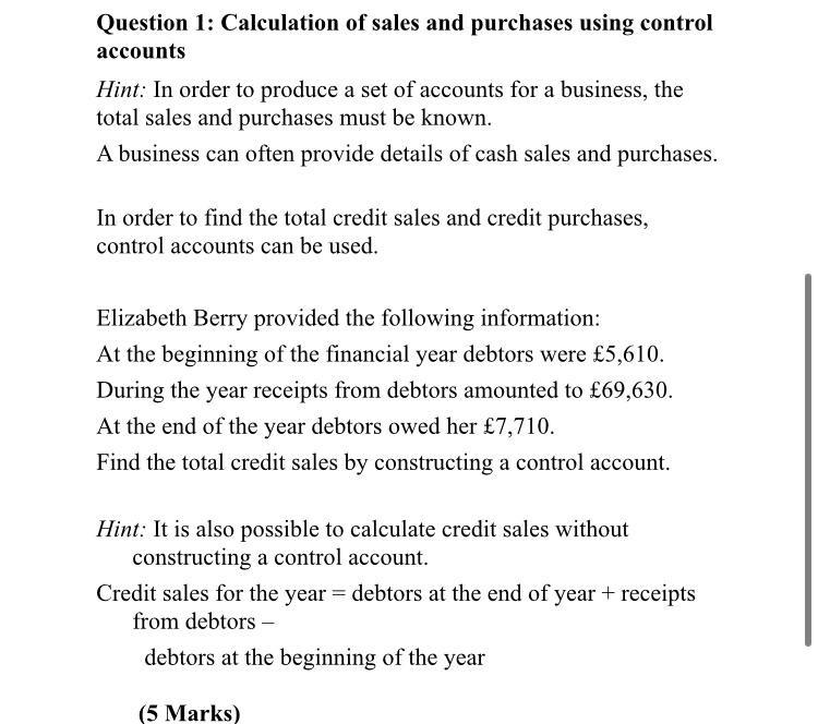 Solved Question 1: Calculation of sales and purchases using | Chegg.com