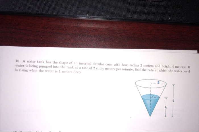 Solved 16. A water tank has the shape of an inverted | Chegg.com