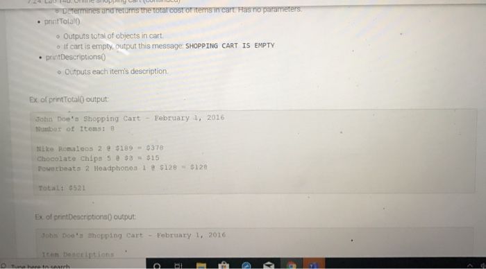 Solved 7.24 Lab 14b: Online shopping cart (continued) Note: | Chegg.com