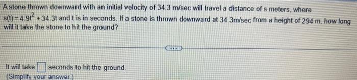 Solved A stone thrown downward with an initial velocity of | Chegg.com