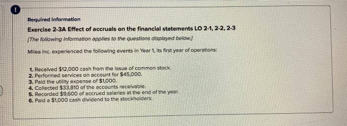 Solved Required Information Exercise 2-3A Effect of accruals | Chegg.com