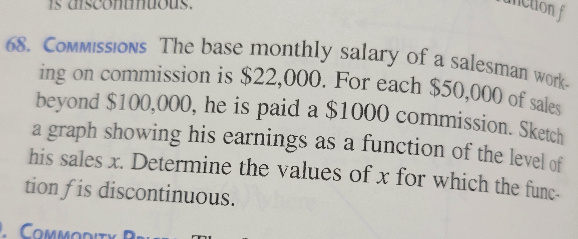 Solved Commissions The base monthly salary of a salesman | Chegg.com
