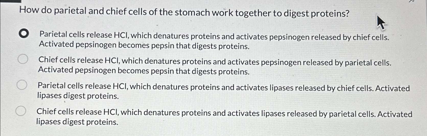 Solved How do parietal and chief cells of the stomach work | Chegg.com