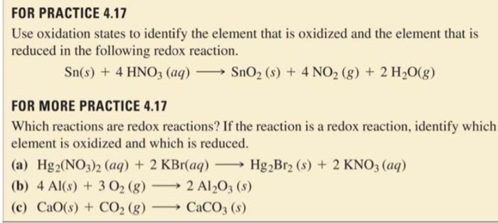 Solved FOR PRACTICE 4.17 Use oxidation states to identify | Chegg.com
