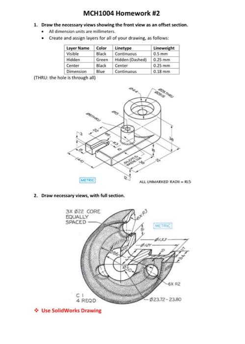 Solved 1. Draw the necessary views showing the front view as | Chegg.com