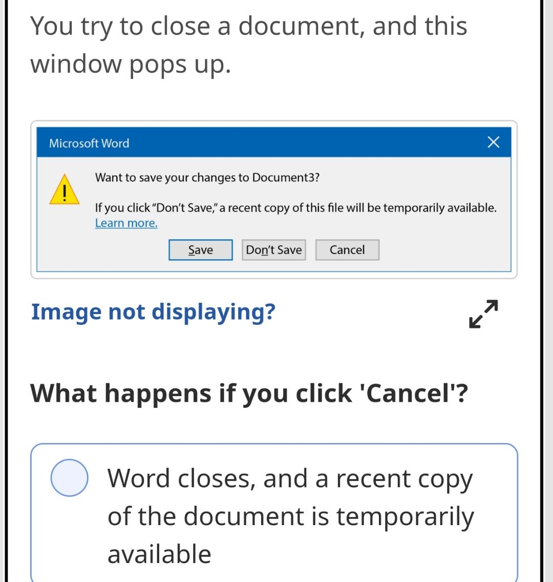 Solved You try to close a document, and this window pops | Chegg.com