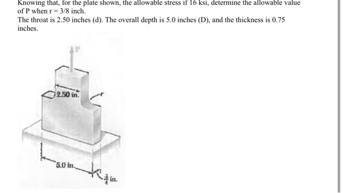 Solved Knowing that, for the plate shown, the allowable | Chegg.com