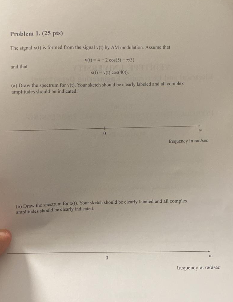 Solved by an EXPERT Problem 1. (25 ﻿pts)The signal x(t) ﻿is formed from | Chegg.com