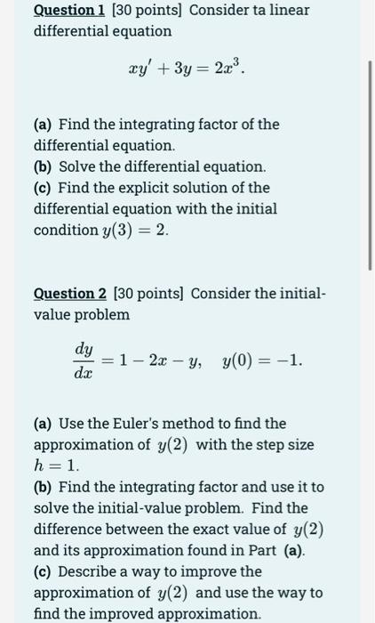 Solved Question 1 [ 30 points] Consider ta linear | Chegg.com